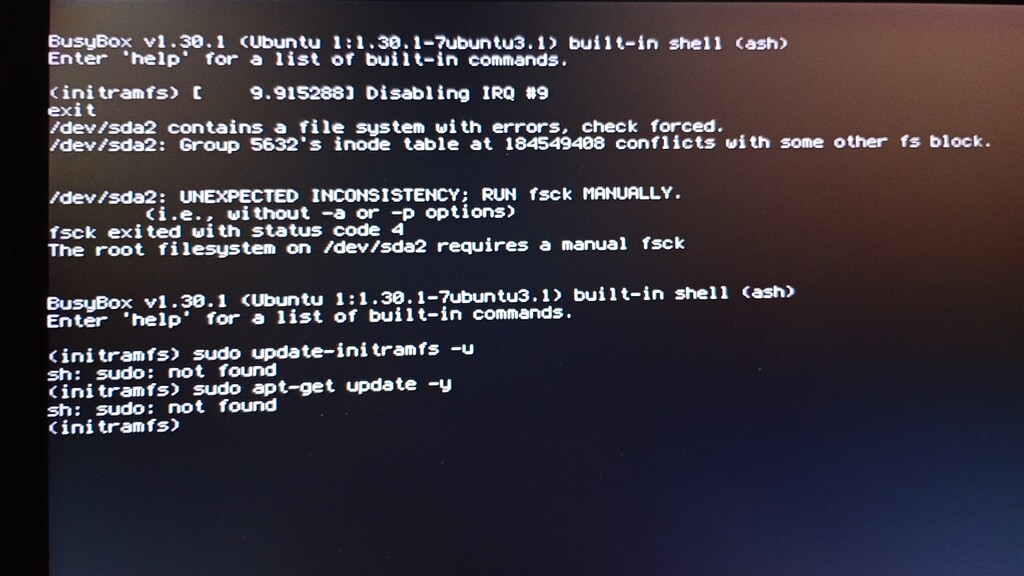 Initramfs error second time - General Help - Zorin Forum