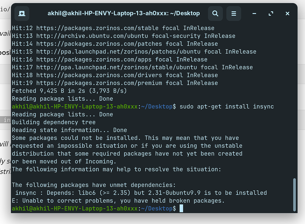 Unable to Install Insync on Zorin Pro 16.3 - General Help - Zorin Forum