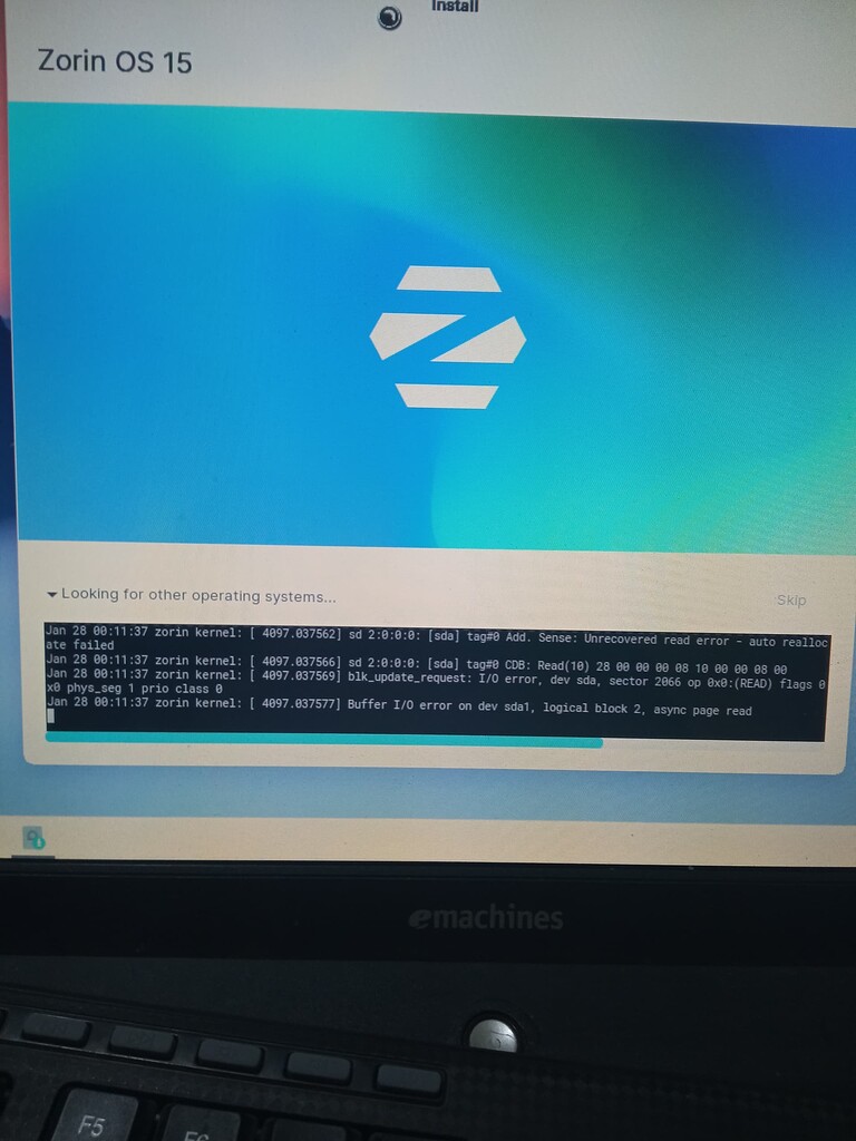 Zorin-os 15 hangs at install: "Looking for other operating systems" - Installing Zorin OS ...