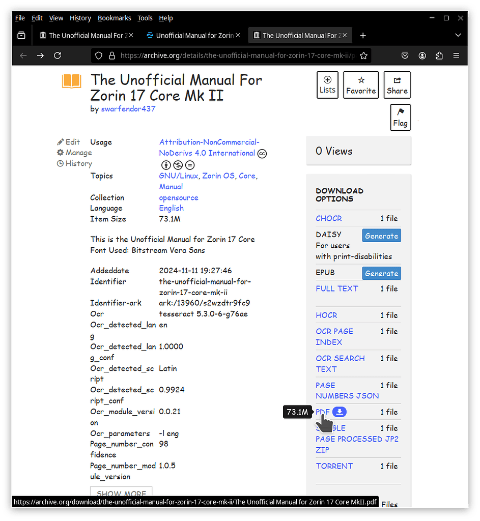Unofficial Manual for Zorin 17 - Internet Archive - various formats and also back up on murena ...