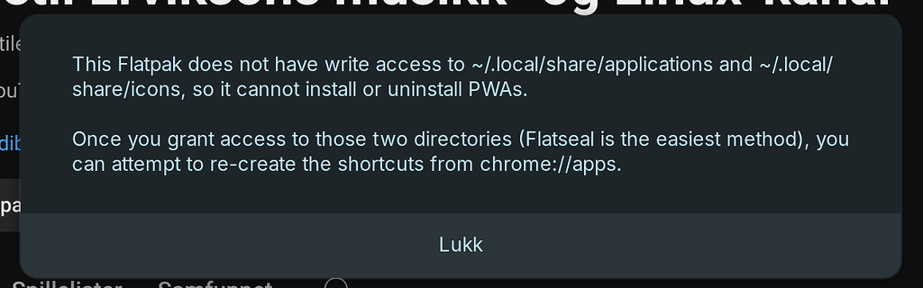 Error message in google chrome about flatpak write access! - General Help - Zorin Forum