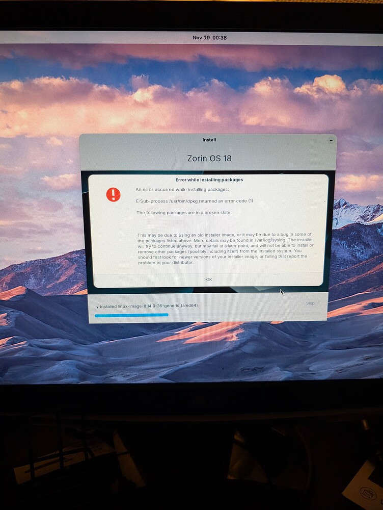 Installing Zorin OS 18 failed DPKG error - Installing Zorin OS - Zorin Forum