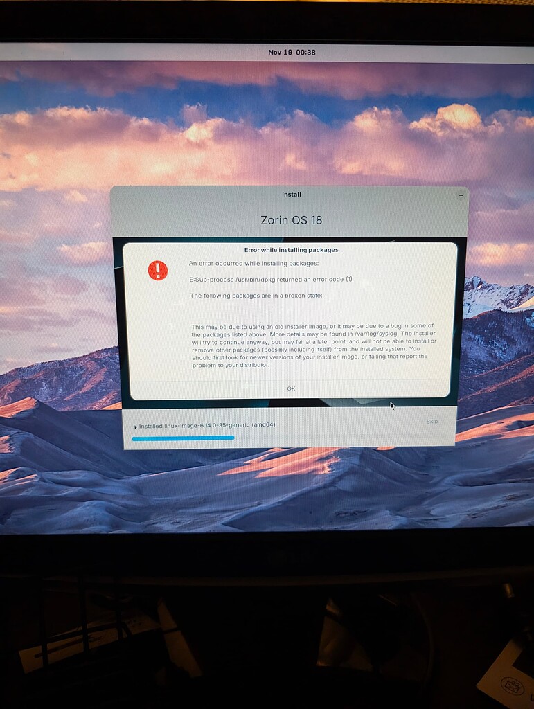 Installing Zorin OS 18 failed DPKG error - Installing Zorin OS - Zorin Forum