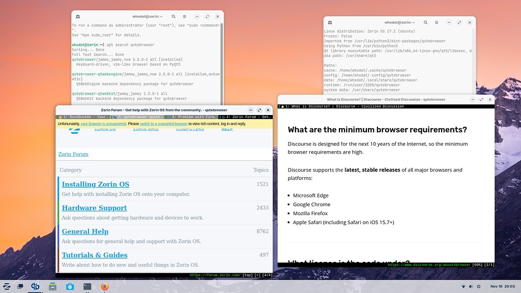 Qutebrowser on Zorin is not supported by Discourse - General Help ...