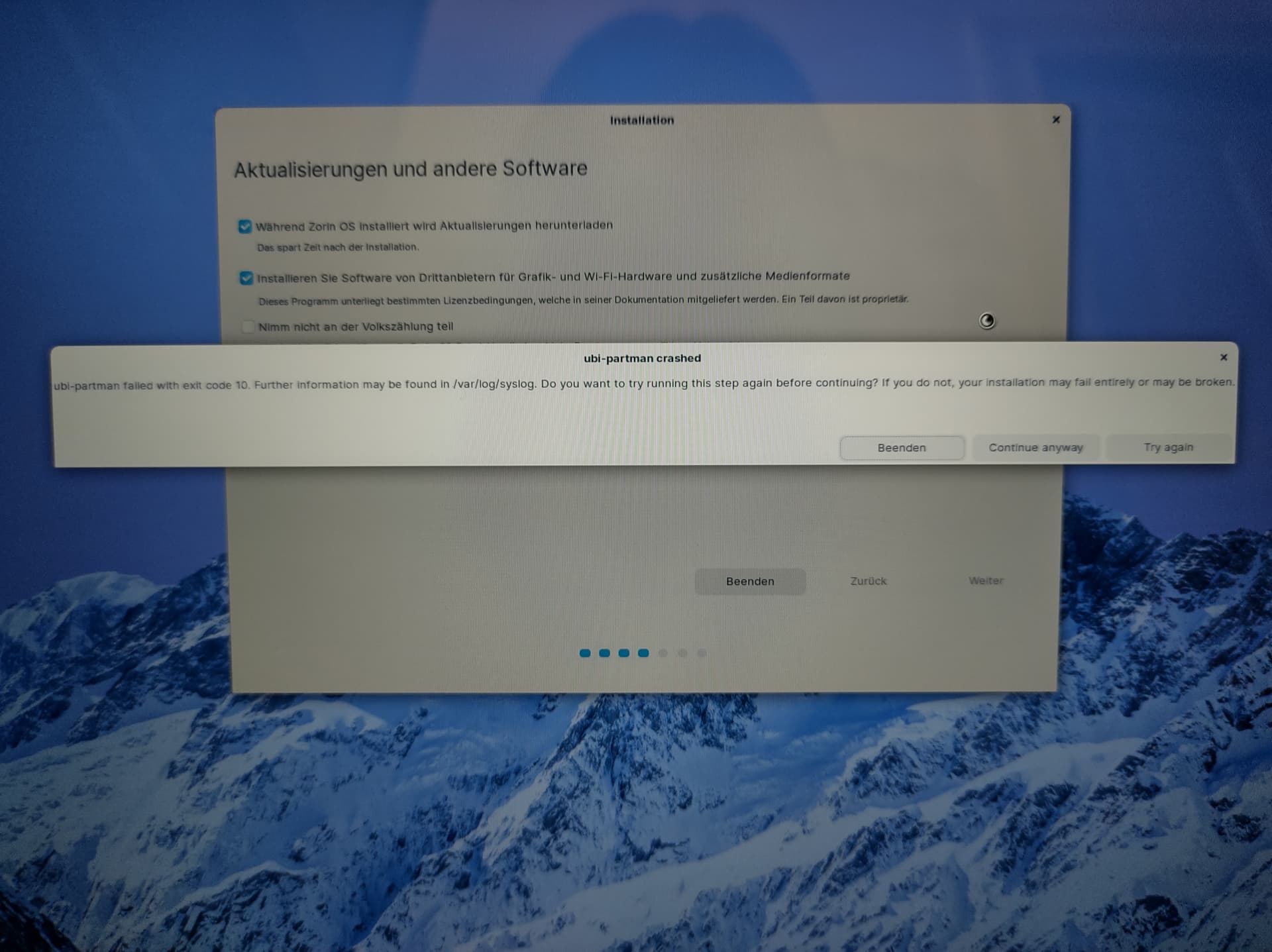 Ubi partman Crashed Installing Zorin OS Zorin Forum