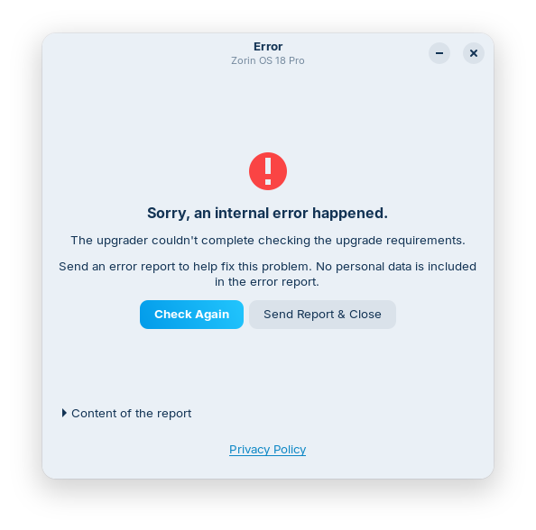 Problem upgrading from 18 core to 18 pro - General Help - Zorin Forum