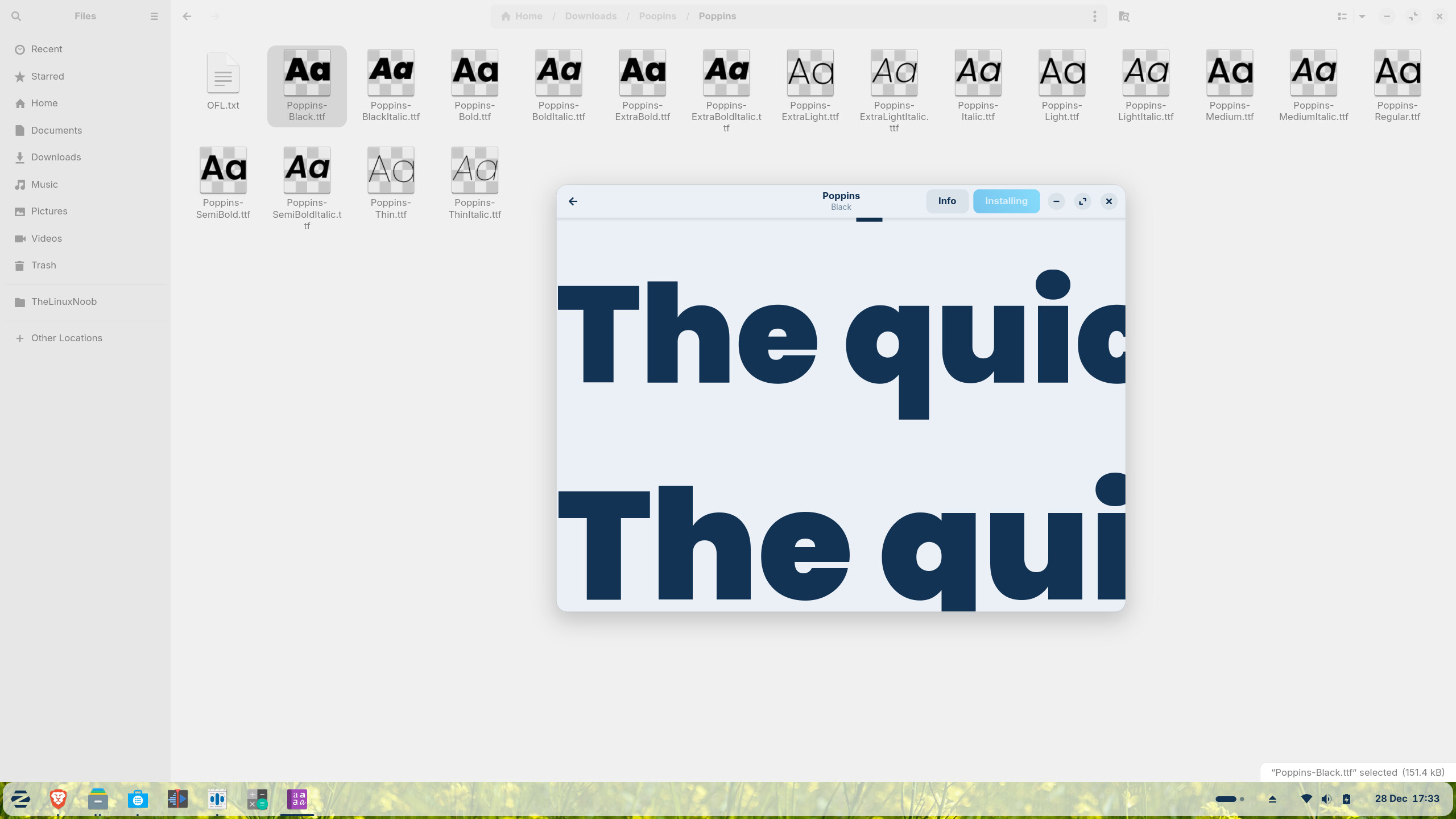Bug Report: Font Viewer "Install" button gets stuck on "Installing ...